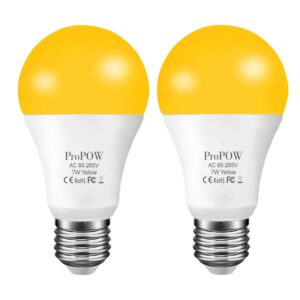 propow amber yellow led light bulb, 7w dusk to dawn bulbs 40w equivalent a19 auto on/off led bulbs outdoor lights 580 lumens porch lights(non-dimmable,e26,2200k,2 pack)