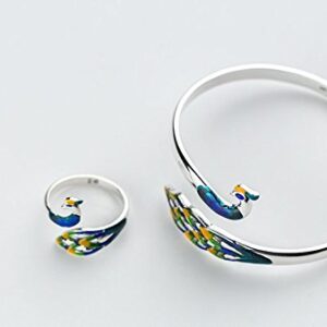 Helen de Lete Coloful Peacock Phoenix Wonder Bird 925 Sterling Silver Open Ring/Bracelet (Bracelet)