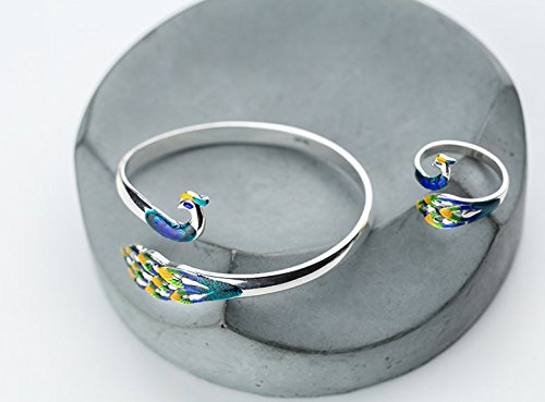 Helen de Lete Coloful Peacock Phoenix Wonder Bird 925 Sterling Silver Open Ring/Bracelet (Bracelet)