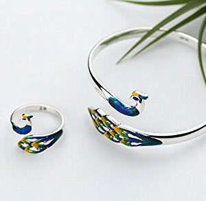 Helen de Lete Coloful Peacock Phoenix Wonder Bird 925 Sterling Silver Open Ring/Bracelet (Bracelet)