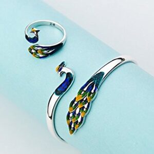 Helen de Lete Coloful Peacock Phoenix Wonder Bird 925 Sterling Silver Open Ring/Bracelet (Bracelet)