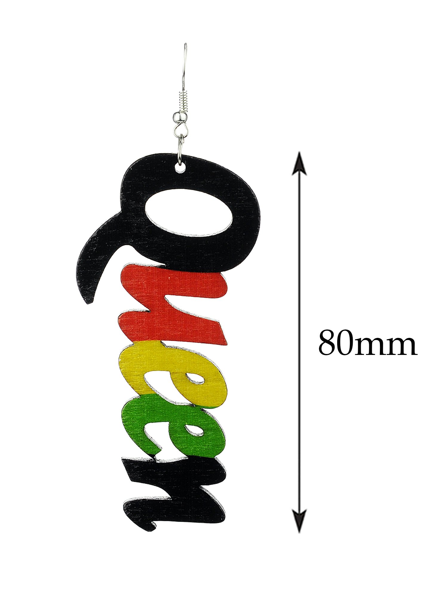 Women's Afrocentric African Text Wood Dangle Pierced Earrings, Queen/Rasta