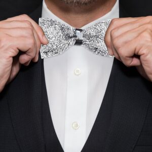 2 Pieces Rhinestone Bow Ties Banquet Bowties Men's Pre-tied Bow Ties for Wedding and Parties (Silver)