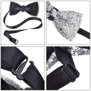 2 Pieces Rhinestone Bow Ties Banquet Bowties Men's Pre-tied Bow Ties for Wedding and Parties (Silver)