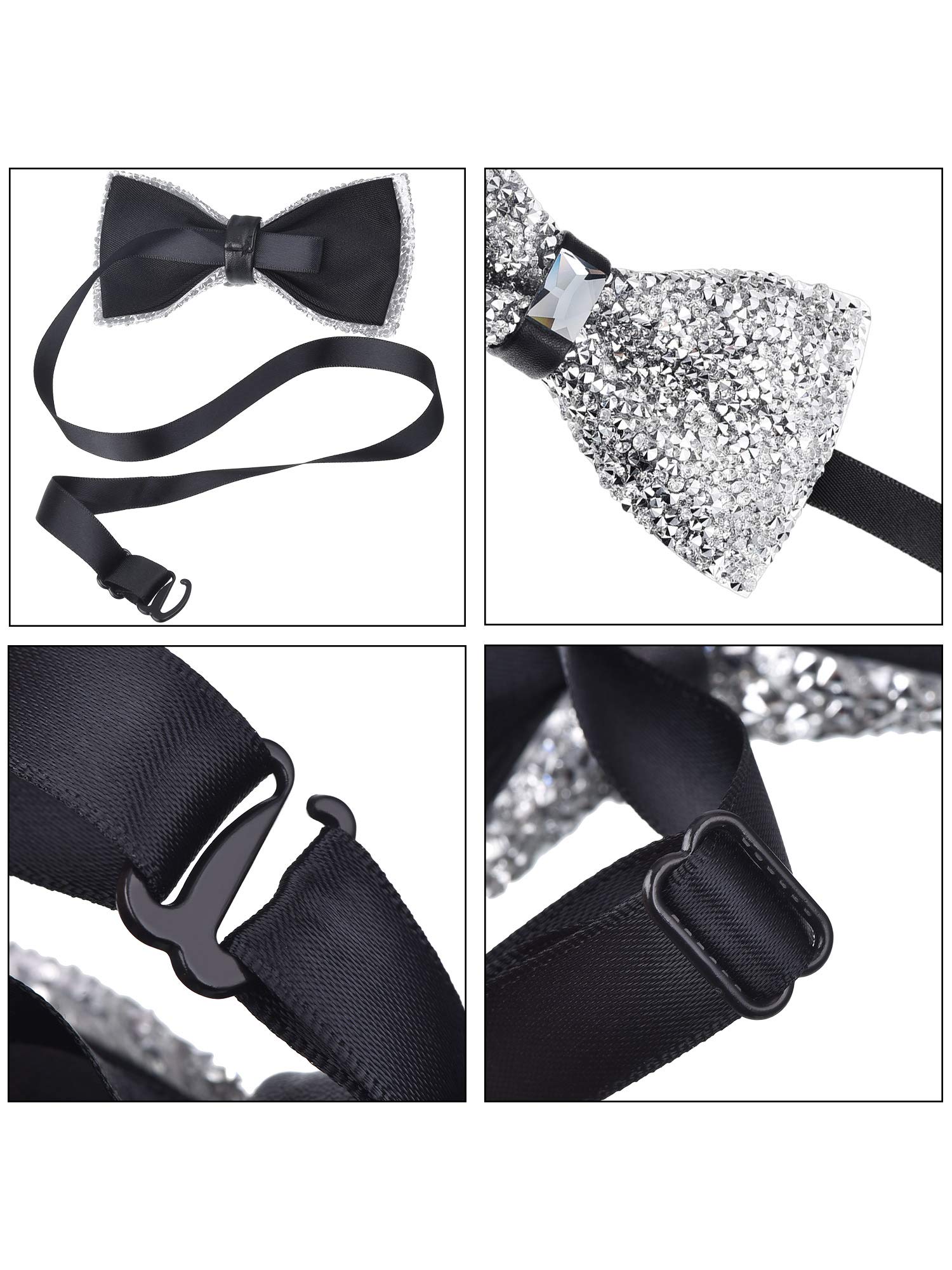 2 Pieces Rhinestone Bow Ties Banquet Bowties Men's Pre-tied Bow Ties for Wedding and Parties (Silver)