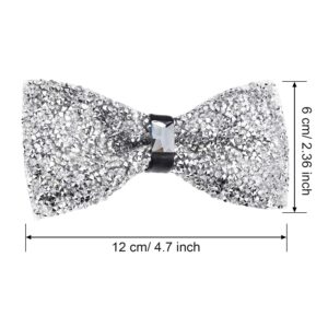 2 Pieces Rhinestone Bow Ties Banquet Bowties Men's Pre-tied Bow Ties for Wedding and Parties (Silver)