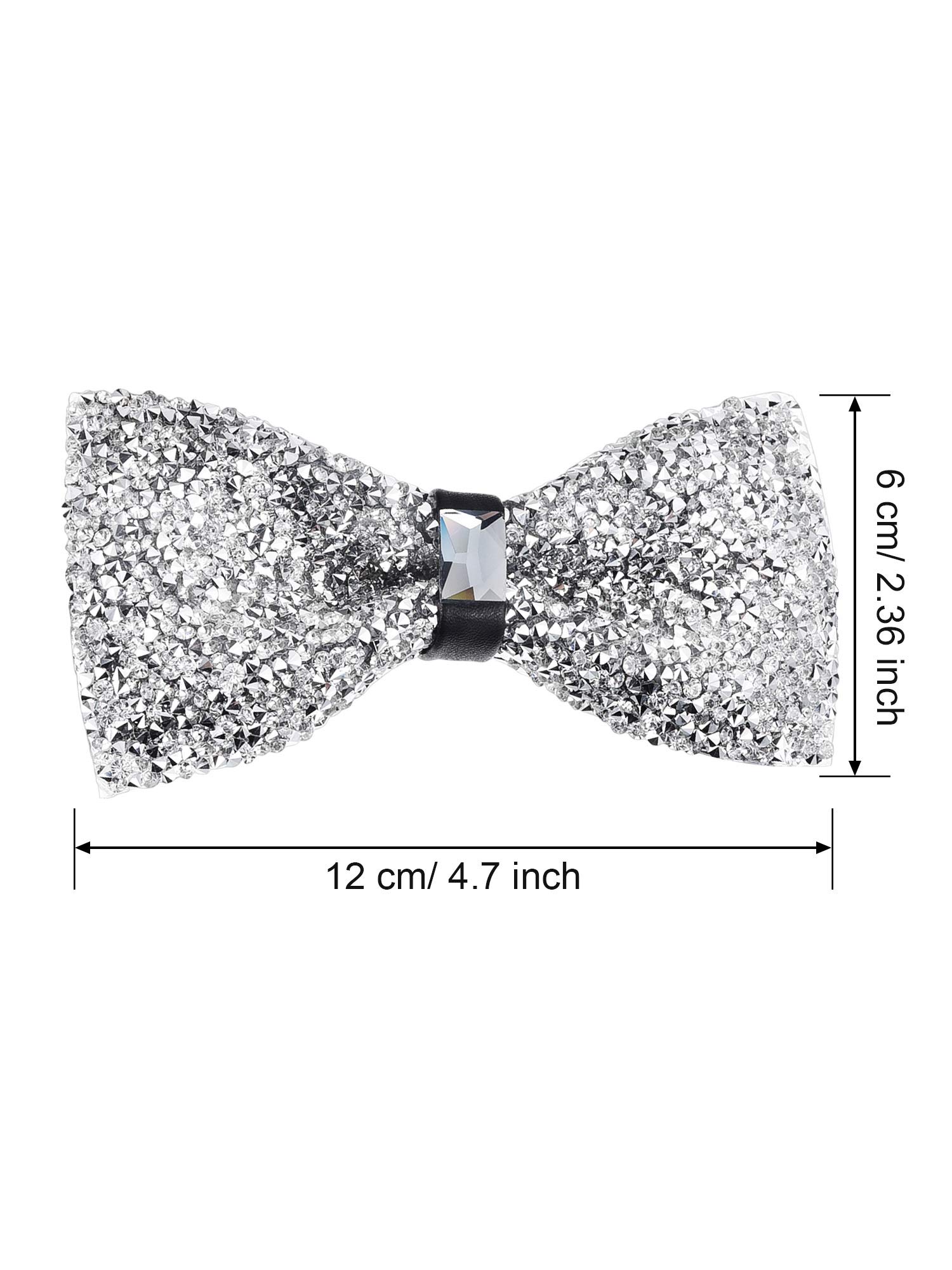 2 Pieces Rhinestone Bow Ties Banquet Bowties Men's Pre-tied Bow Ties for Wedding and Parties (Silver)