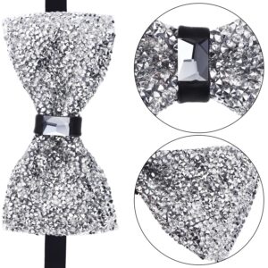 2 Pieces Rhinestone Bow Ties Banquet Bowties Men's Pre-tied Bow Ties for Wedding and Parties (Silver)