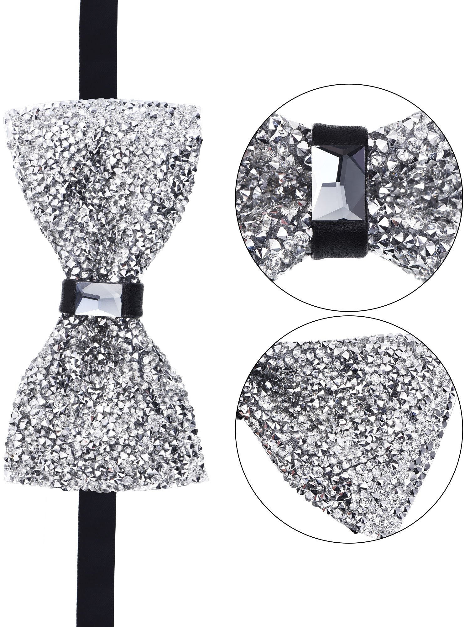 2 Pieces Rhinestone Bow Ties Banquet Bowties Men's Pre-tied Bow Ties for Wedding and Parties (Silver)