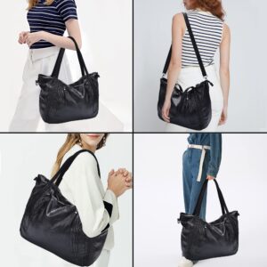 Extra Large Purses for Women Oversized Slouchy Bag Black Handbag Women Multi-pockets Hobo Tote Soft Faux Leather Braided Shoulder Pocketbooks-Black