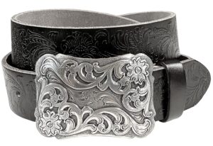 ha0038-bs036-w cowtown western tooled full grain genuine leather belt 1 1/2"(38mm) wide (black, 34)