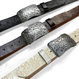 HA0038-BS036-W Cowtown Western Tooled Full Grain Genuine Leather Belt 1 1/2"(38mm) Wide (Black, 34)