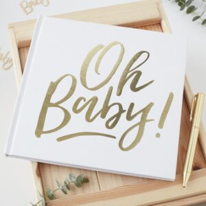 ginger ray white and gold foiled oh baby shower party guestbook 1 pack