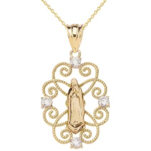 10k yellow gold filigree our lady of guadalupe pendant necklace, 18"