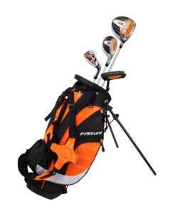 remarkable right handed junior golf club set for age 3 to 5 (height 3' to 3'8") set includes: driver (15"), hybrid wood (25*), 7 iron, putter, bonus stand bag & 2 headcovers