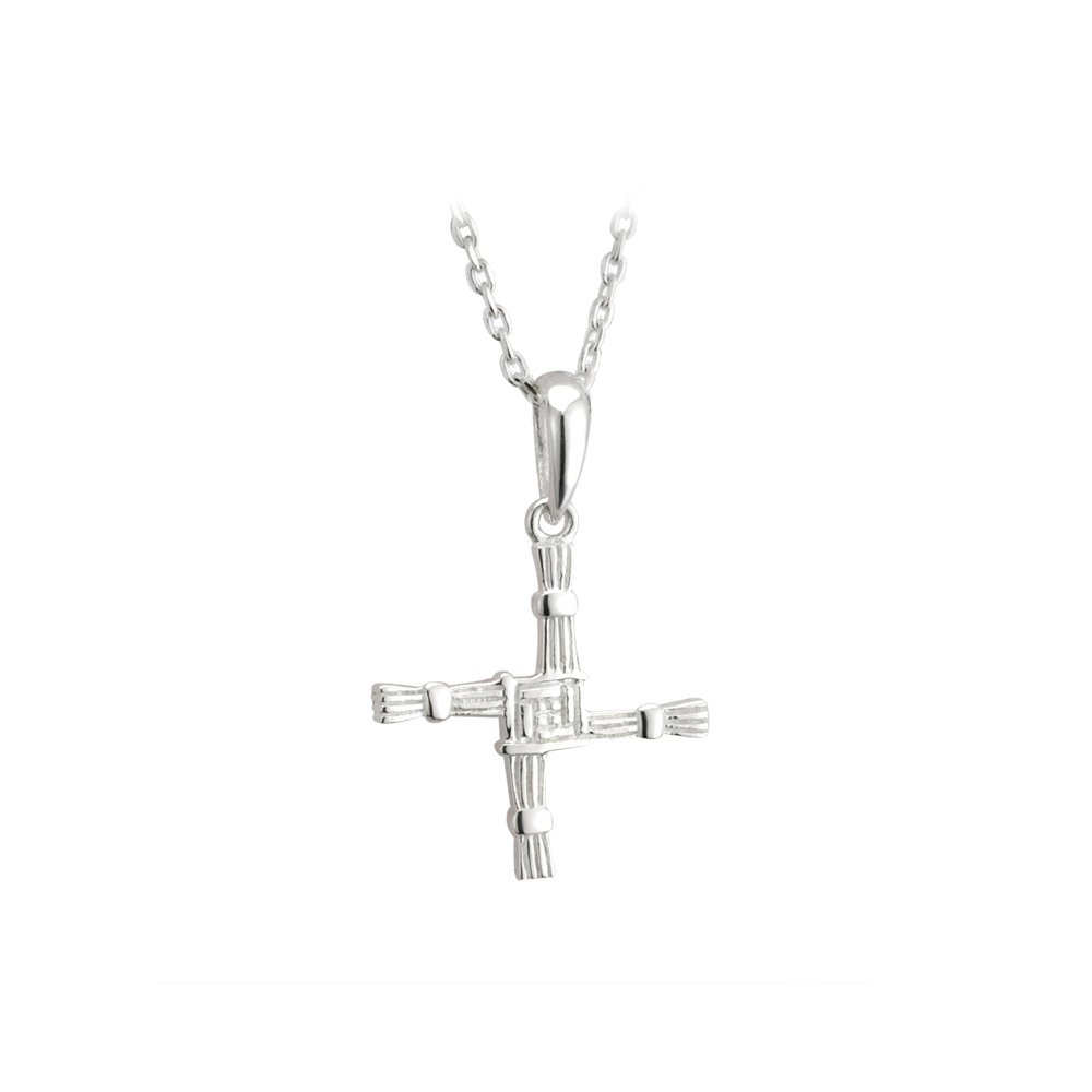 Biddy Murphy Irish 925 Sterling Silver Saint Brigid Cross Necklace, Traditional Celtic Heritage Jewelry, 7/8" x 5/8" Inch Pendant, 18", Imported from Ireland