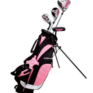 Remarkable Girls Right Handed Pink Junior Golf Club Set for Age 3 to 5 (Height 3' to 3'8") Set Includes: Driver (15"), Hybrid Wood (25*), 7 Iron, Putter, Bonus Stand Bag & 2 Headcovers