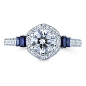 Kobelli Moissanite Sapphire and Diamond 6-prong Halo Art Deco Ring 1 1/2 CTW 14k White Gold (GH/VS, Blue, GH/I), 11