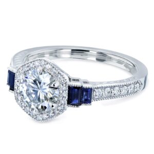 Kobelli Moissanite Sapphire and Diamond 6-prong Halo Art Deco Ring 1 1/2 CTW 14k White Gold (GH/VS, Blue, GH/I), 11