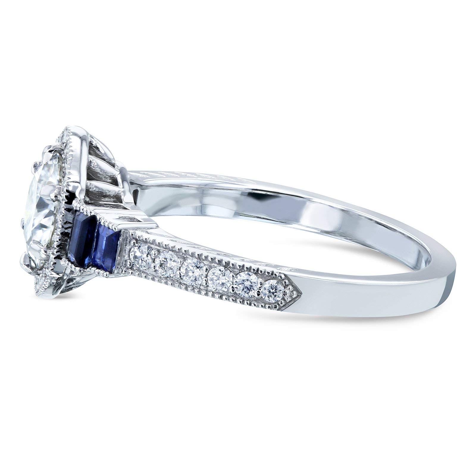 Kobelli Moissanite Sapphire and Diamond 6-prong Halo Art Deco Ring 1 1/2 CTW 14k White Gold (GH/VS, Blue, GH/I), 11