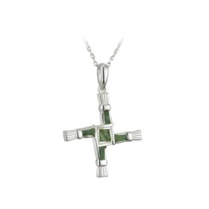 biddy murphy saint brigid celtic cross pendant necklace 925 sterling silver and connemara marble inlay, authentic irish jewelry imported from ireland,18" length, 7/8" x 1 1/14" inch