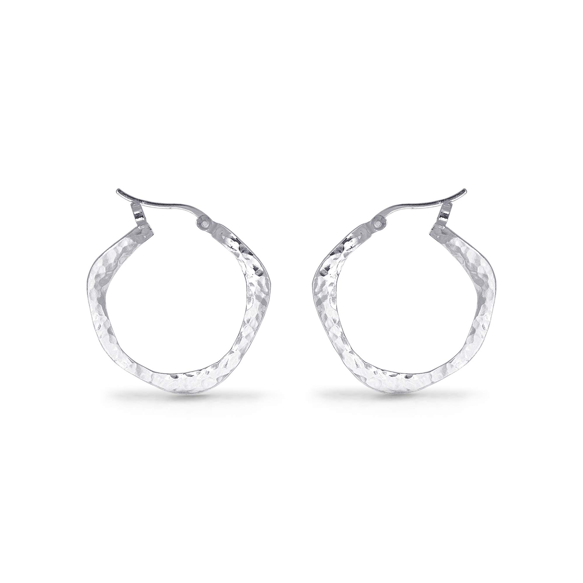 Boma Jewelry Sterling Silver Organic Hammered Texture Snap Down Hoop Earrings