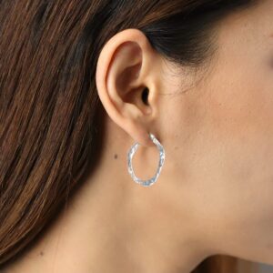 Boma Jewelry Sterling Silver Organic Hammered Texture Snap Down Hoop Earrings