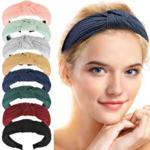 maxdot 8 pieces headbands for women, knotted wide headbands knotted wide turban headband cross knot hair bands elastic hair accessories for women and girls