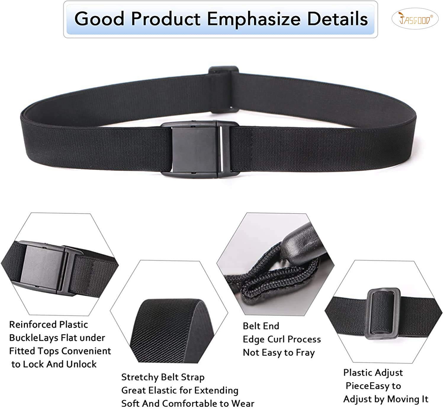 JASGOOD No Show Women Stretch Belt Invisible Elastic Web Strap Belt with Flat Buckle for Jeans Pants Dresses