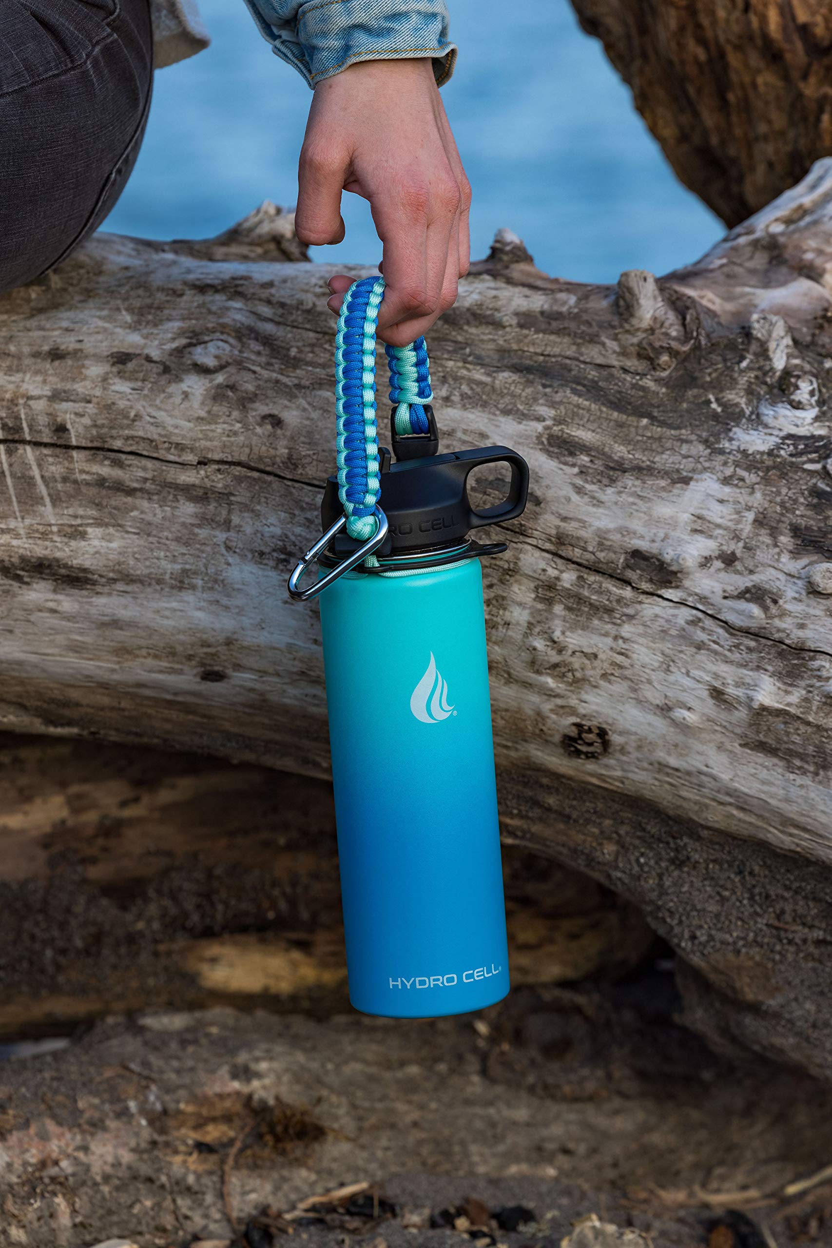 HYDRO CELL Stainless Steel Insulated Water Bottle with Straw - For Cold & Hot Drinks - Metal Vacuum Flask with Screw Cap and Modern Leakproof Sport Thermos for Kids & Adults (Teal/Blue 24oz)