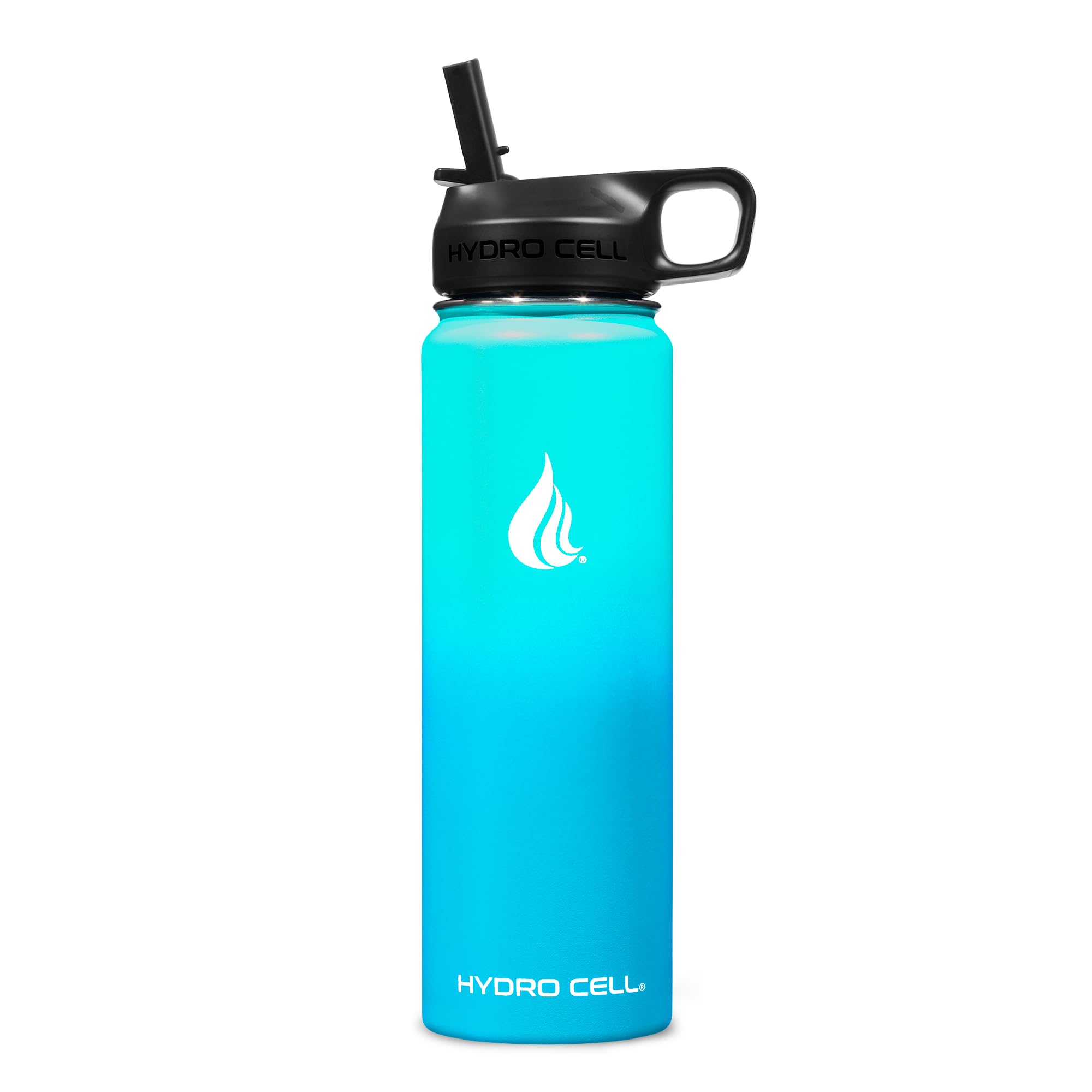 HYDRO CELL Stainless Steel Insulated Water Bottle with Straw - For Cold & Hot Drinks - Metal Vacuum Flask with Screw Cap and Modern Leakproof Sport Thermos for Kids & Adults (Teal/Blue 24oz)