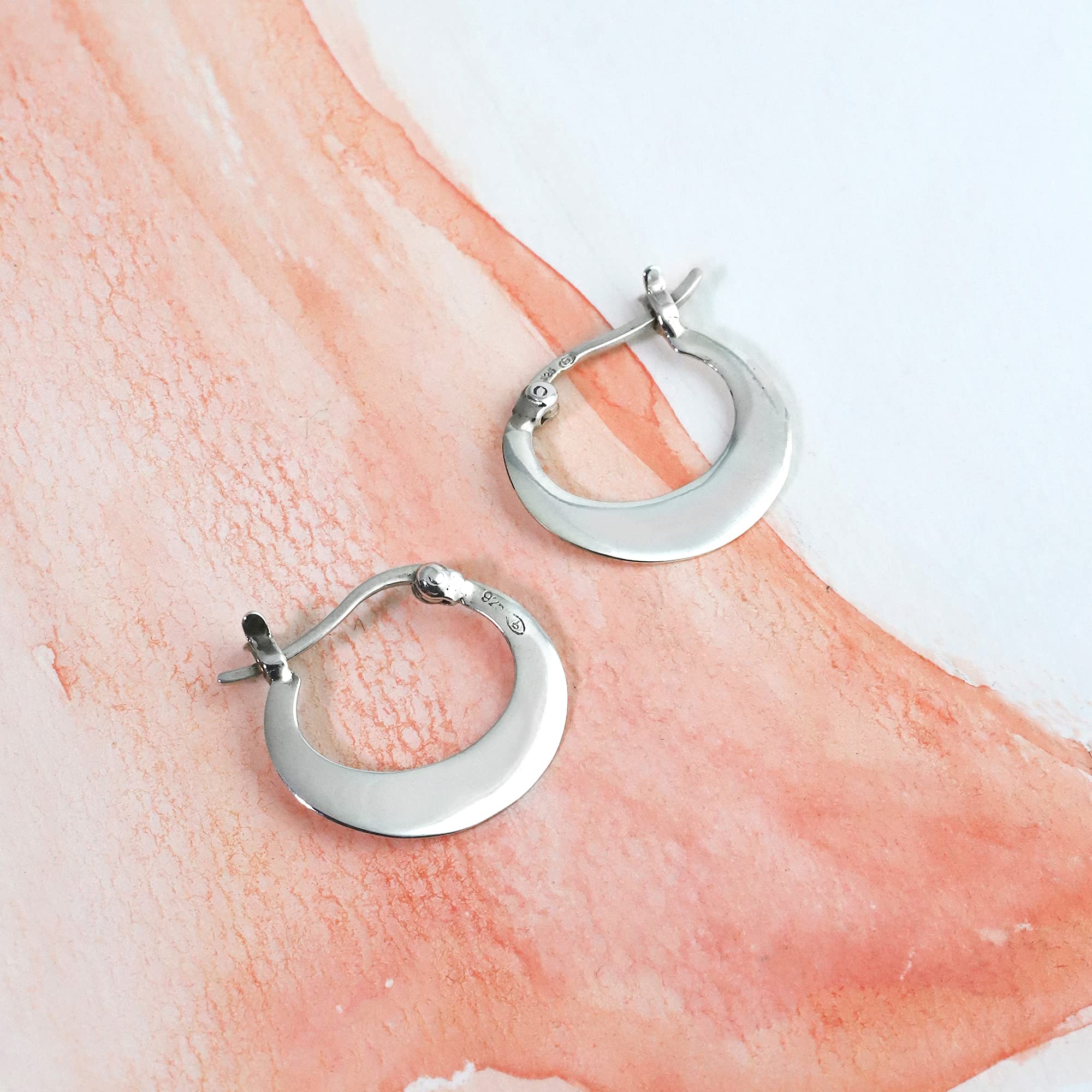 Boma Jewelry Sterling Silver Polished Crescent Snap Down Hoop Earrings