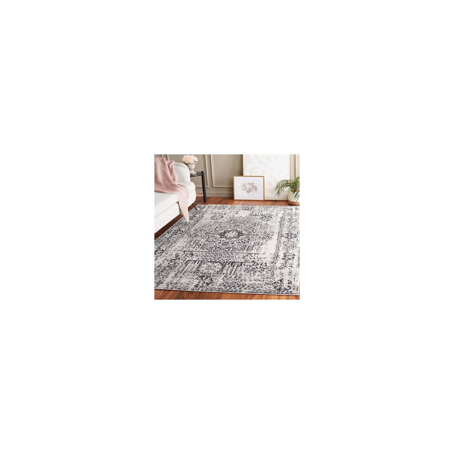 SAFAVIEH Evoke Collection Area Rug - 10' x 14', Ivory & Black, Oriental Medallion Distressed Design, Non-Shedding & Easy Care, Ideal for High Traffic Areas in Living Room, Bedroom (EVK260T)