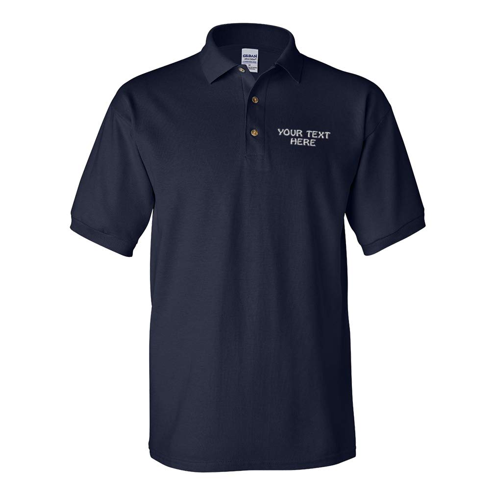 Polo Shirts for Men Custom Personalized Text Cotton Short Sleeves Golf Tees Navy Large