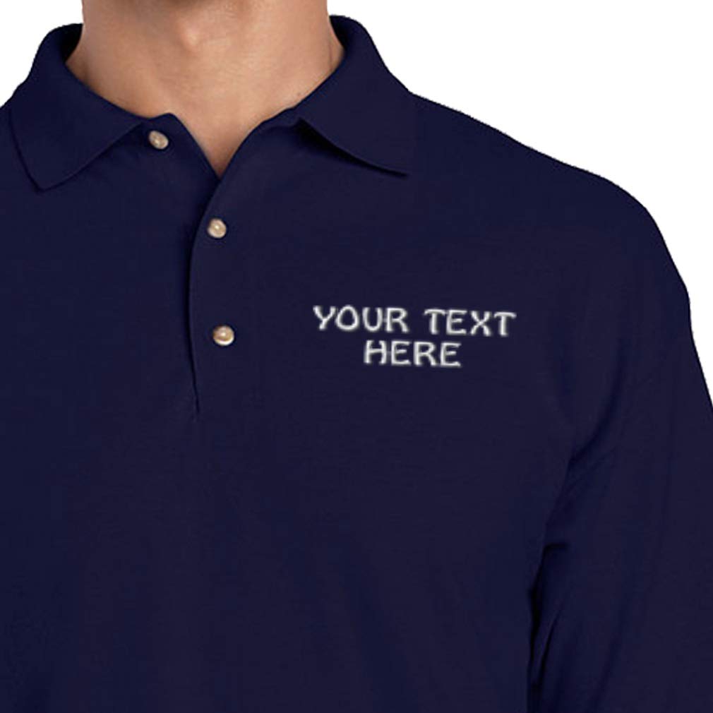 Polo Shirts for Men Custom Personalized Text Cotton Short Sleeves Golf Tees Navy Large