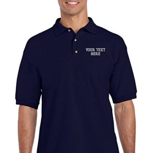 Polo Shirts for Men Custom Personalized Text Cotton Short Sleeves Golf Tees Navy Large