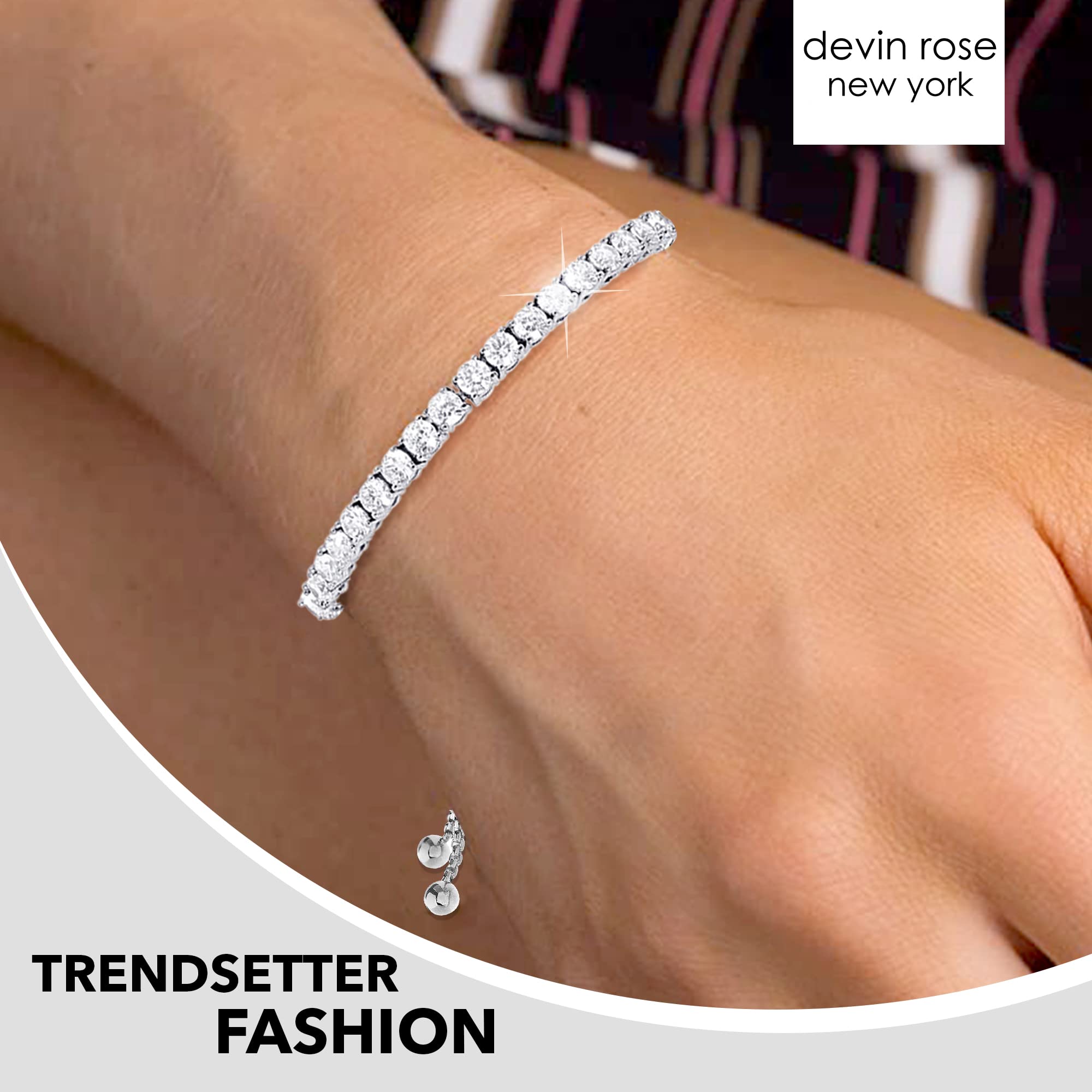 Devin Rose 8 Cttw Cubic Zirconia Adjustable Bolo Bracelet for Women in Rhodium Plated Brass 4mm White