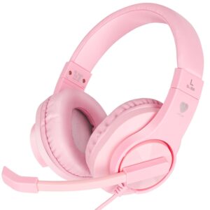 diwuer gaming headset for xbox one, ps4, ps5, nintendo switch, bass surround and noise cancelling 3.5mm over ear headphones with mic for laptop pc smartphones, pink