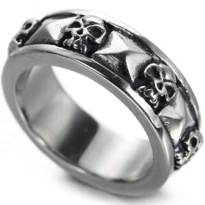 jude jewelers stainless steel gothic skull biker band style ring (silver, 10)