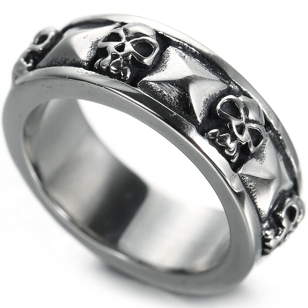 Jude Jewelers Stainless Steel Gothic Skull Biker Band Style Ring (Silver, 10)