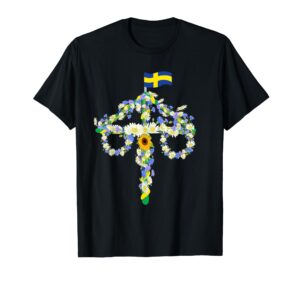 midsommar midsummer flowers floral maypole festival flag t-shirt