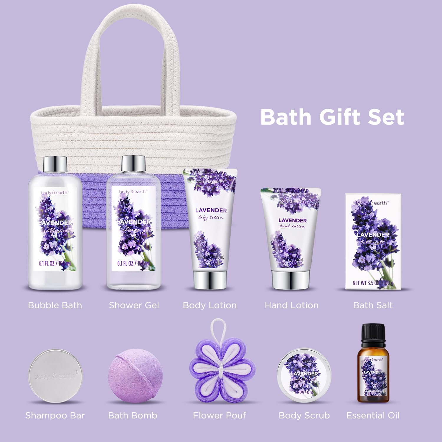 Gift Baskets for Women - Regalos Para Mujer, Body & Earth Gift Sets with Bubble Bath, Shower Gel, Body Lotion, Lavender Spa Gifts for Women, Spa Kit Mom Gifts, Mothers Day Gifts for Mom