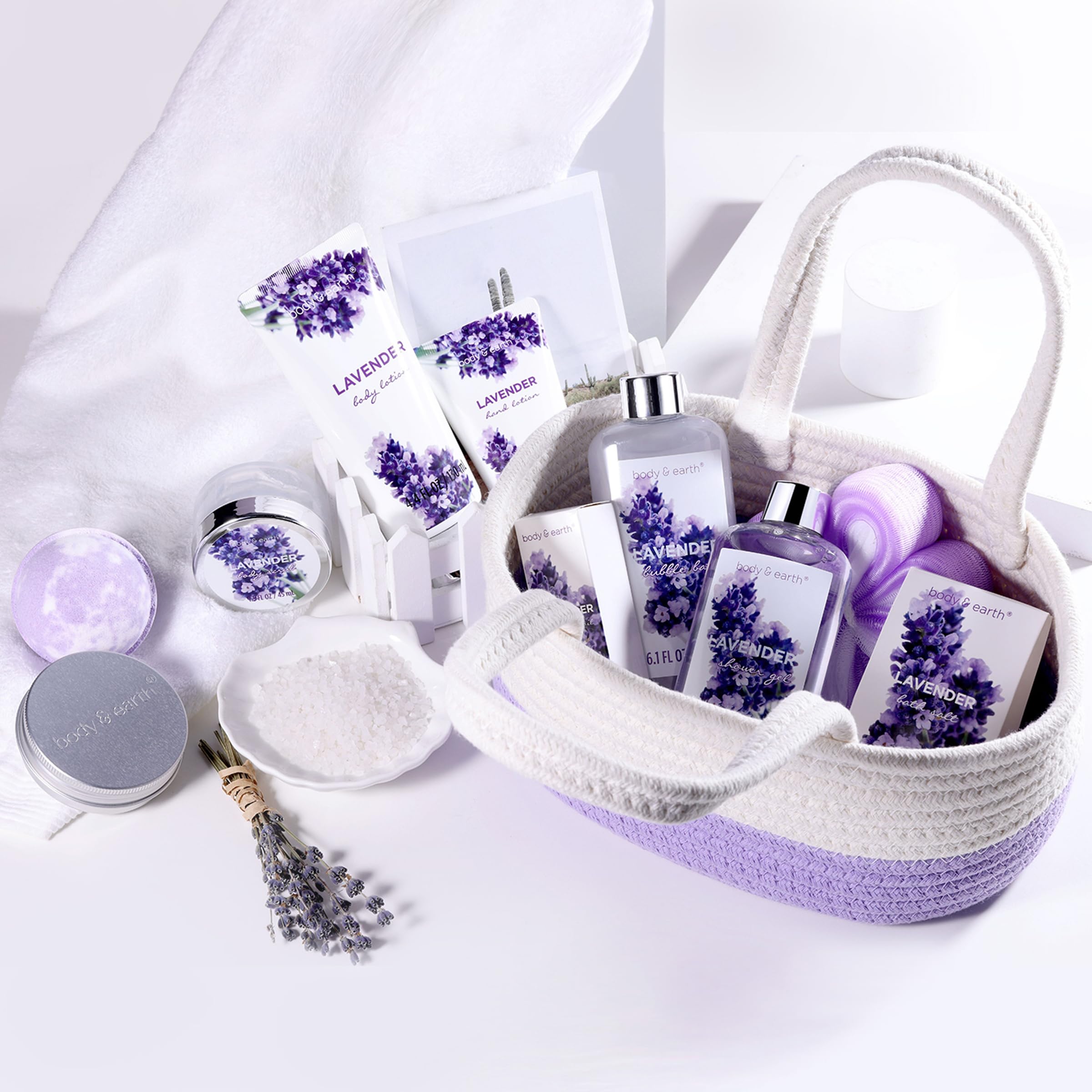 Gift Baskets for Women - Regalos Para Mujer, Body & Earth Gift Sets with Bubble Bath, Shower Gel, Body Lotion, Lavender Spa Gifts for Women, Spa Kit Mom Gifts, Mothers Day Gifts for Mom