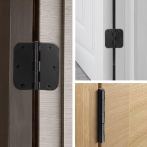 KNOBWELL 6 Pack Black Door Hinges, 3.5" X 3.5" Square w 5/8" Radius Corner Interior Door Hinges with Black Finish