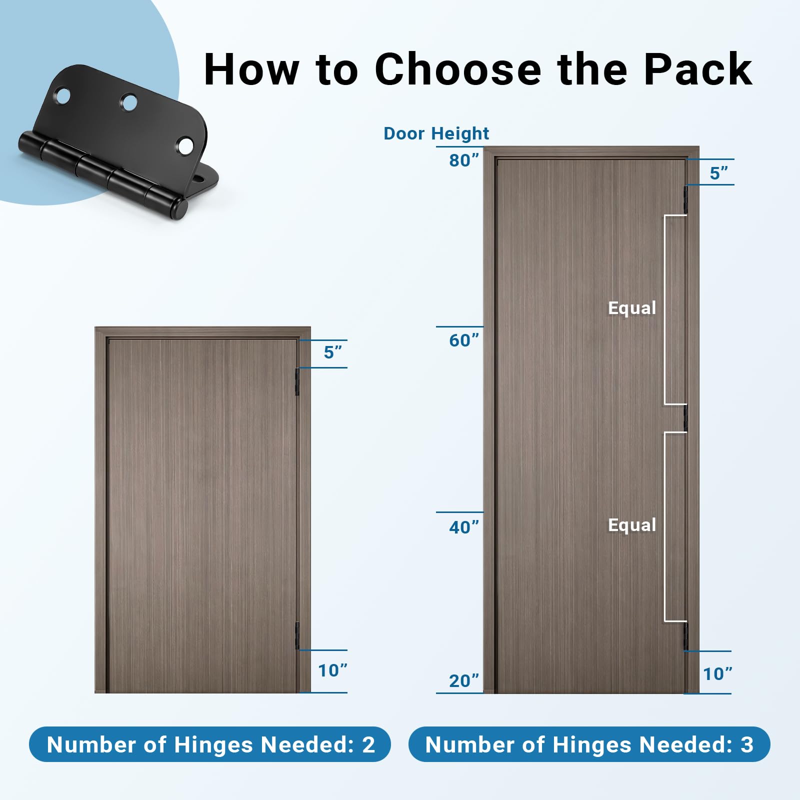 KNOBWELL 6 Pack Black Door Hinges, 3.5" X 3.5" Square w 5/8" Radius Corner Interior Door Hinges with Black Finish