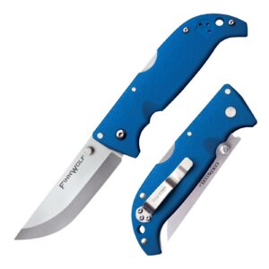 cold steel finn wolf 3.5in aus8a razor-sharp straight back blade 4.375in griv-ex blue handle hunting folding knife, boxed