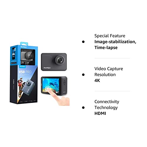 AKASO V50 Pro Native 4K30fps 20MP WiFi Action Camera with EIS Touch Screen 98 feet Waterproof Camera Support External Mic Remote Control with Helmet Accessories Kit