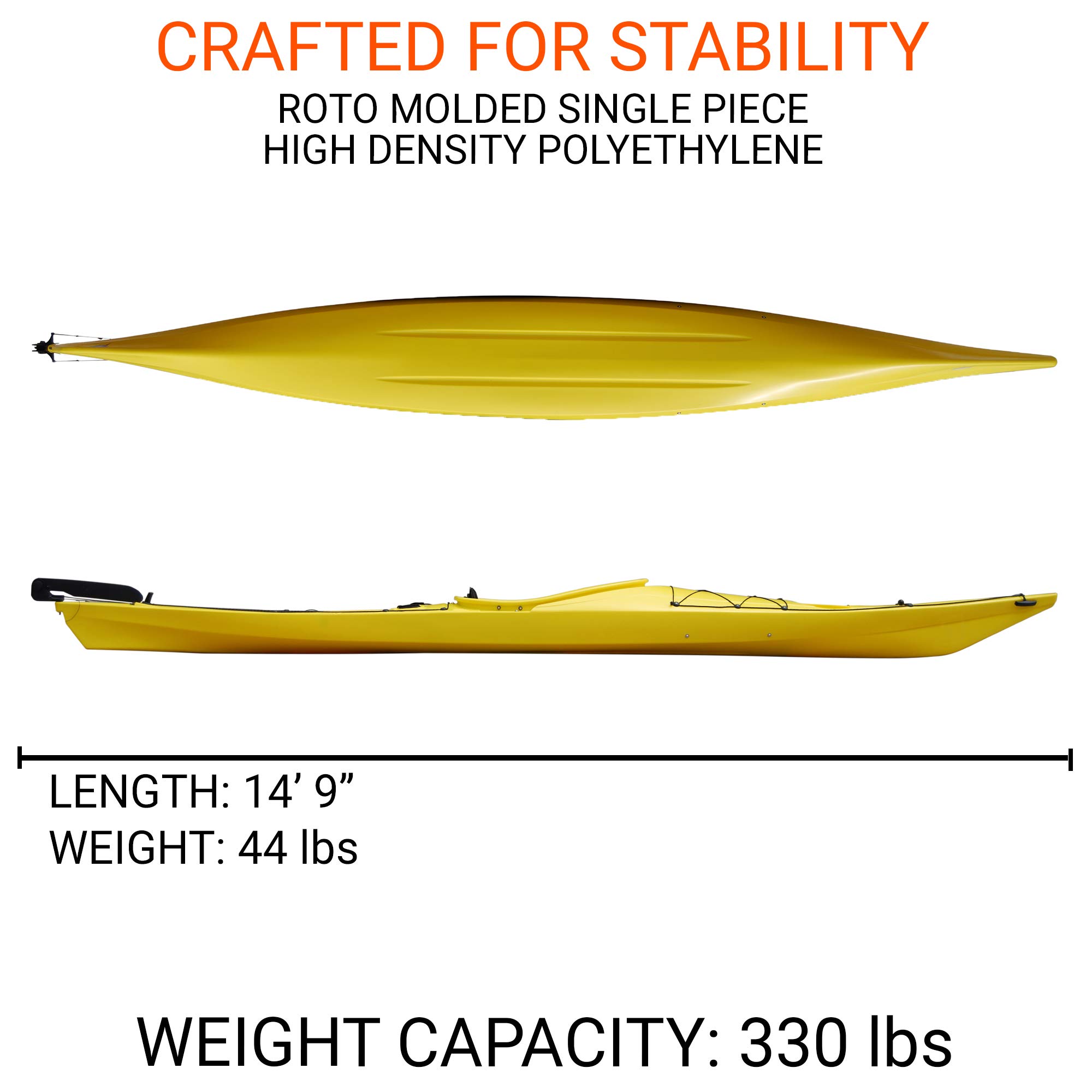 BKC SK287 Angler Touring Kayak – 14.75-Foot Solo Distance Sit-in Travel Kayak for Open Water Paddling, Collapsible Paddle Included