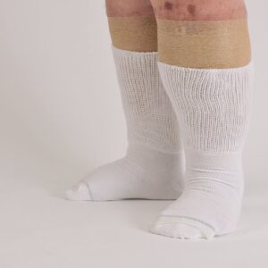 Extra Wide Medical Mid Calf Crew (Pack of 3), Diabetic Socks, Made in USA, for Men and Women (Small, Tan)