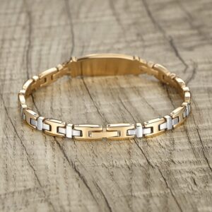 Fashion Lady Stainless steel Medical Alert id Bracelets with Free Engraving (Gold-6.5 in)